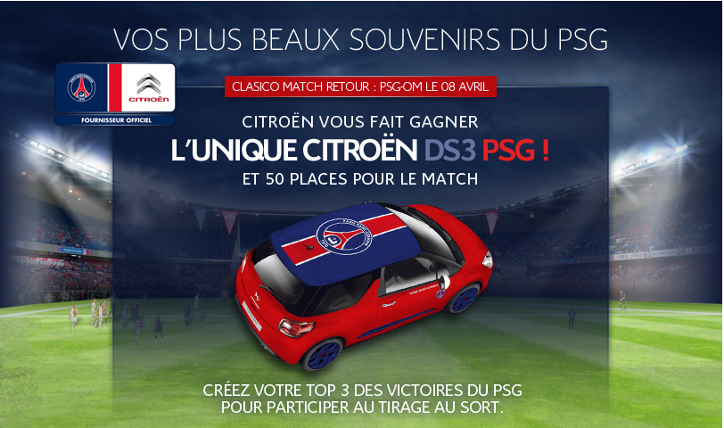 Citroën vous fait gagner la Citroën DS3 aux couleurs du PSG ...